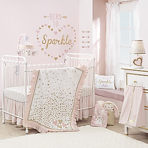 Lambs & Ivy Confetti Fitted Crib Sheet, Pink/Gold Heart