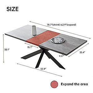 ZckyCine 6-8 People Modern Dining Table Rectangular Kitchen Dining Table Space-Saving Expandable Dining Table Metal Frame