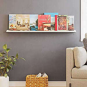 Wallniture Denver 46" White Floating Shelves for Wall Decor, Wall Bookshelves for Living Room, Photo Ledge for Bedroom, Rustic Wall Shelves, Floating Wall Bookshelf, Wood Picture Ledge Shelf Set of 4