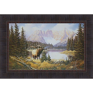 Call of The Wild by Derk Hansen 18x26 Bull Elk Mountains Lake Framed Art Print Wall Décor Picture