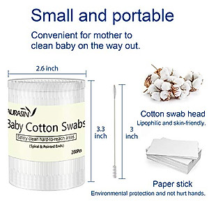 Baby Cotton Swabs, Paper Sticks Cotton Buds for Baby Ear Nose Clean-200Pcs(Spiral and Pointed)