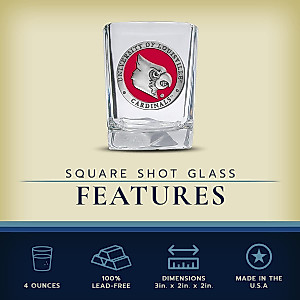 Heritage Pewter Louisville Square Shot Glass | Hand-Sculpted 1.5 Ounce Shot Glass | Intricately Crafted Metal Pewter Alma Mater Inlay