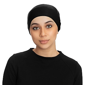 TheHijabStore.com Jersey Bonnet Caps Under Scarf Head Wraps for Women Turban Hat with Tie-Back Closure Black