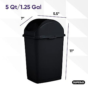 Superio Swing Top Trash Can,Set of 3 Waste Bins for Home, Kitchen, Office, Bedroom, Bathroom, Ideal for Large or Small Spaces - White (Black-18 qt+10 qt+5 qt)