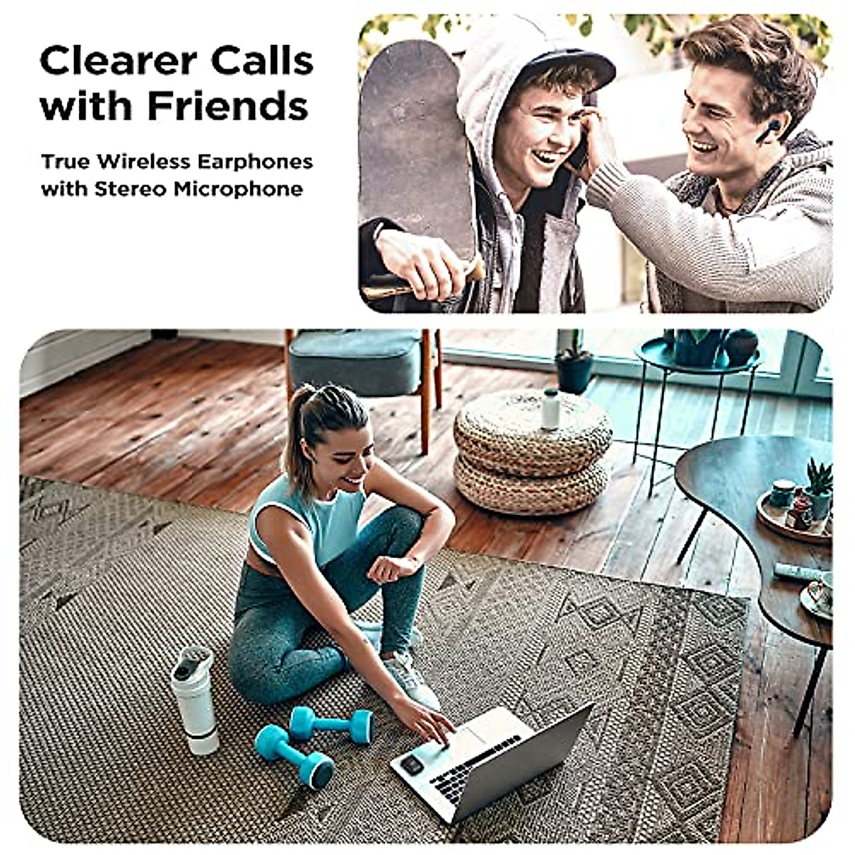 Wireless Earbuds Bluetooth 5.1, Mixcder X1 in-Ear Headphones with Microphone for Phone Calls, Stereo Sound and Low Latency Earphones for Running Sports, Black