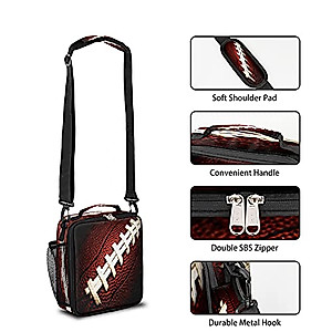 American Football Insulated Lunch Bag for School Office Work,Sport Football Reusable Lunch Tote Bag with Adjustable Shoulder Strap, Leakproof Lunch Box Cooler Bag for Women/Men