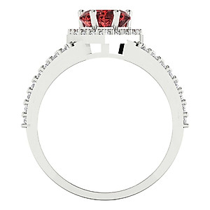 Clara Pucci 1.72ct Heart Cut Solitaire Halo split shank Natural Scarlet Red Garnet designer Modern Statement Ring Solid 14k White Gold