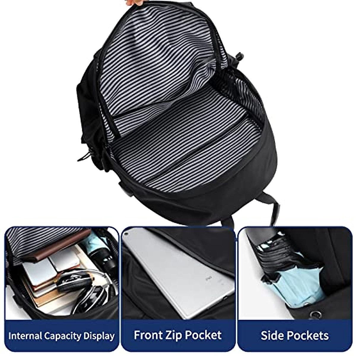 Vaupan Travel Backpack, Lightweight Laptop Backpack With USB Charging Port For Men Women, Water Resistant School Backpack Bookbag College High School Bags Casual Daypack Gifts For Boys Girls (Black)