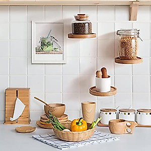 Round Floating Shelves, 3 Pack Solid Oak Deep Floating Shelves for Wall 6'' Diameter Circle Small Plant Shelves Wall decorfor Bedroom, Living Room, Kitchen