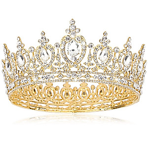 ATODEN Gold Crowns for Women Girls Crystal Crown Princess Tiara Queen Crown Rhinestone Full Round Tiara Gold Headpiece Jewelry Hair Accessories for Wedding Birthday Decorations Party Prom Bridal