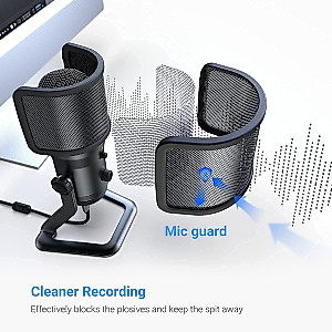 FIFINE USB Studio Recording Microphone Computer Podcast Mic with Pop Screen for PC, PS4 (K690+U1)