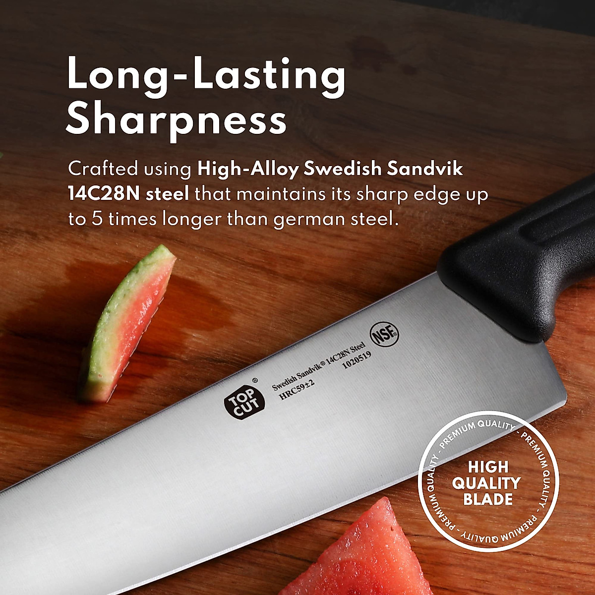 New Star Foodservice Top Cut 1029260 Swedish 14C28N Steel Chef Knife, 10-Inch