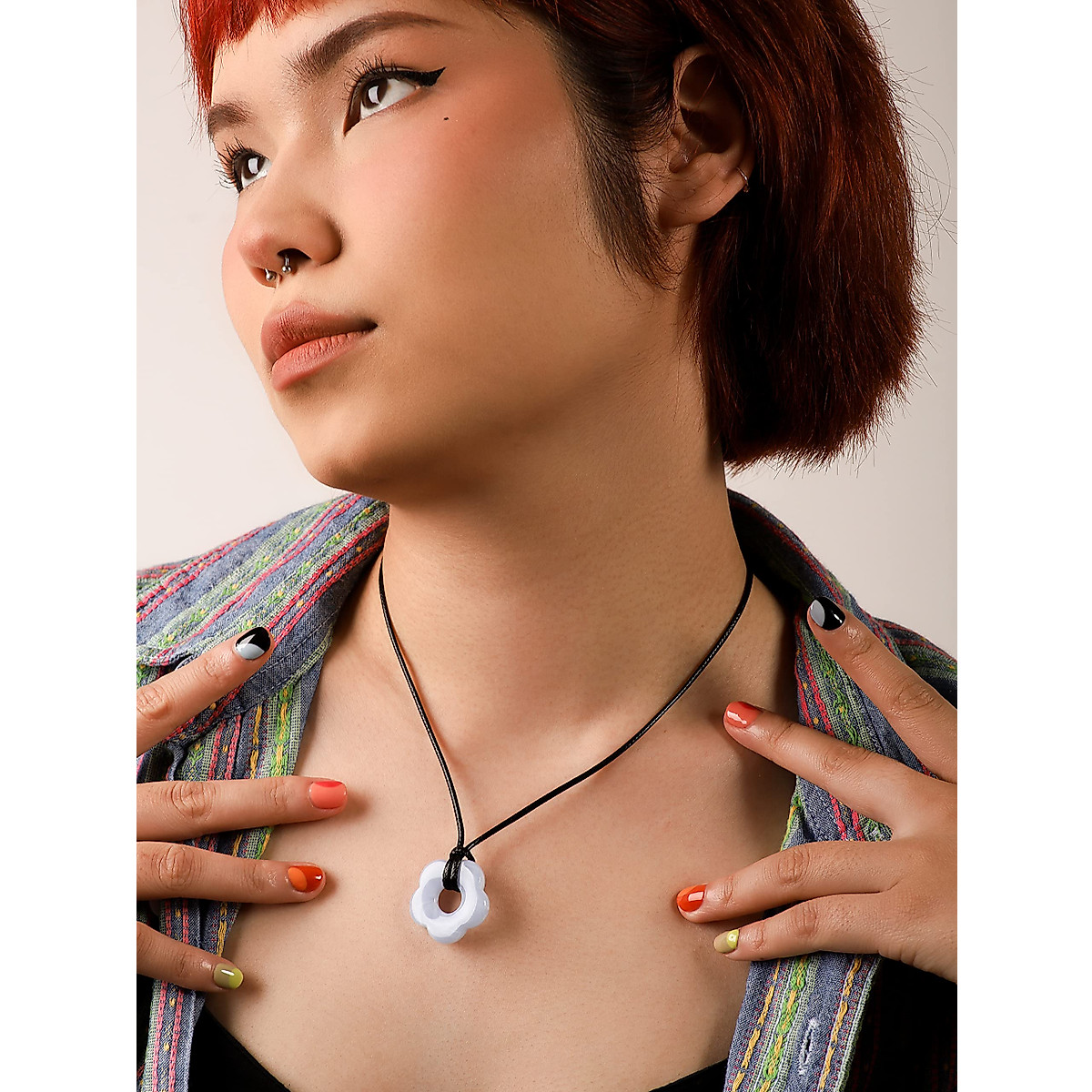 OJERRY Preppy Kawaii Cool Baby Blue Flower Cord Necklace Cute Coolest Accessories Waterproof Summer Esentials Friendship Necklaces Gift for Women Trendy Stuff