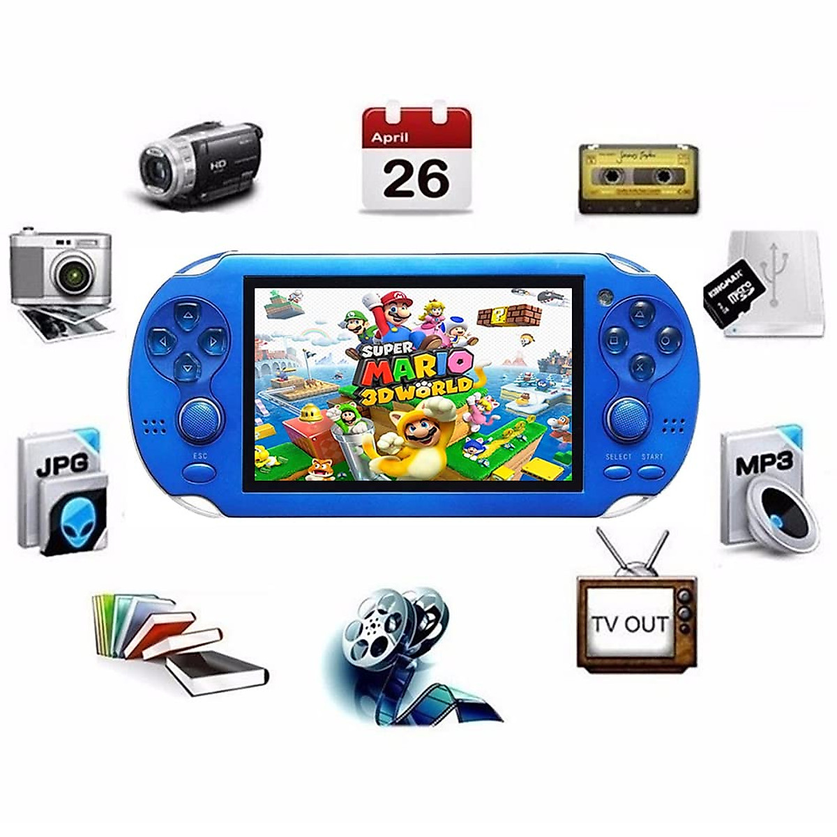 songlan-'A3' Classic 4.3" Portable Dual Joystick Handheld Game Console 10500+ Free Games 8GB Multifunctional Rechargeable Video Game Console Video Audio/Video/Music/E-Book/Picture/Recording