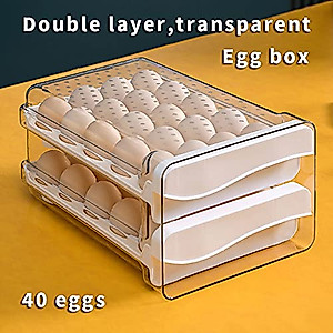 KELEJU Egg Storage Box 40 Grid ,Large Capacity Double Drawer,Household Fresh-Keeping Egg Shelf Tray,Storage Box For Kitchen Counter And Refrigerator,Transparent And Visible