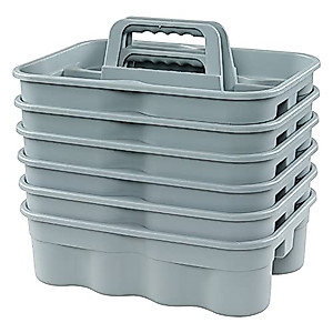 Qqbine Gray Plastic Storage Caddy, Cleaning Caddy with Handle, Pack of 6
