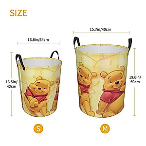 W-innie P-ooh Cartoon Circular Hamper Dirty Clothes Handles Basket for Storage Organizer Storage Bin,Kids Room,Home Organizer,Nursery Storage,Baby Hamper,Durable With Printing