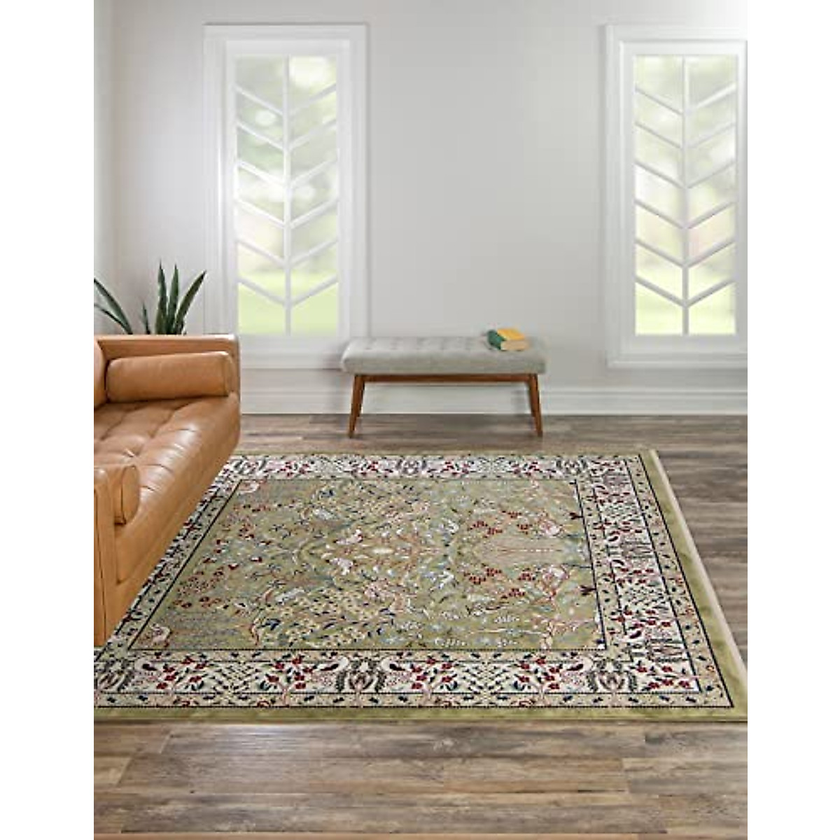 Unique Loom Narenj Collection Area Rug - Bristol (10' Square, Green/Ivory)