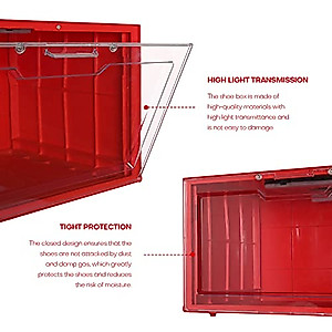 Boshen 1 Pack LED Shoe Display Cases with Voice Control Stackable Extra Large Sneaker Storage Box Magnetic Drop Side Shoe Collection Organizer for Men 13.5 & Women 14 (Red)