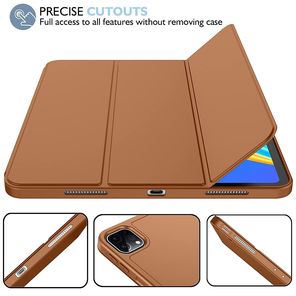 iMieet New iPad Pro 12.9 Case 2022(6th Gen)/2021(5th Gen) with Pencil Holder [Support iPad 2nd Pencil Charging/Pair],Trifold Stand Smart Case with Soft TPU Back,Auto Wake/Sleep(Brown)