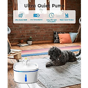 Cat Water Fountain, 84 fl oz/2.5L Ultra-Quiet Pet Water Fountain for Cats Inside with LED Light, Activated Carbon Filter, Cat Fountain Water Bowl, for Cats, Dogs, Multiple Pets