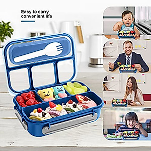 Amathley Adult Lunch Containers for Adults/Kids/Toddler,1300ML-4 Compartment Bento Box,Microwave & Dishwasher & Freezer Safe,BPA Fre (Blue)