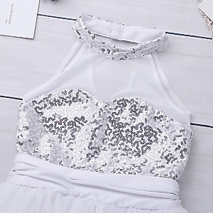 iEFiEL Kids Girls' Sequined Camisole Ballet Tutu Dress Ballerina Leotard Outfit Dance Wear Costumes White 5-6