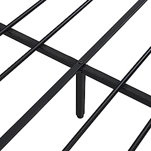 Modern Industrial Queen Size Metal Platform Bed Frame with Wooden Headboard and Footboard with USB and Charging Station, No Box Spring Needed, Large Under Bed Storage, Easy Assemble (Queen)