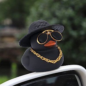 wonuu Car Duck Ornament Dashboard Decorations Rubber Duck Car for Car Dashboard Accessories with Swim Ring Sunglasses Hat and Necklace, A_Black Duck