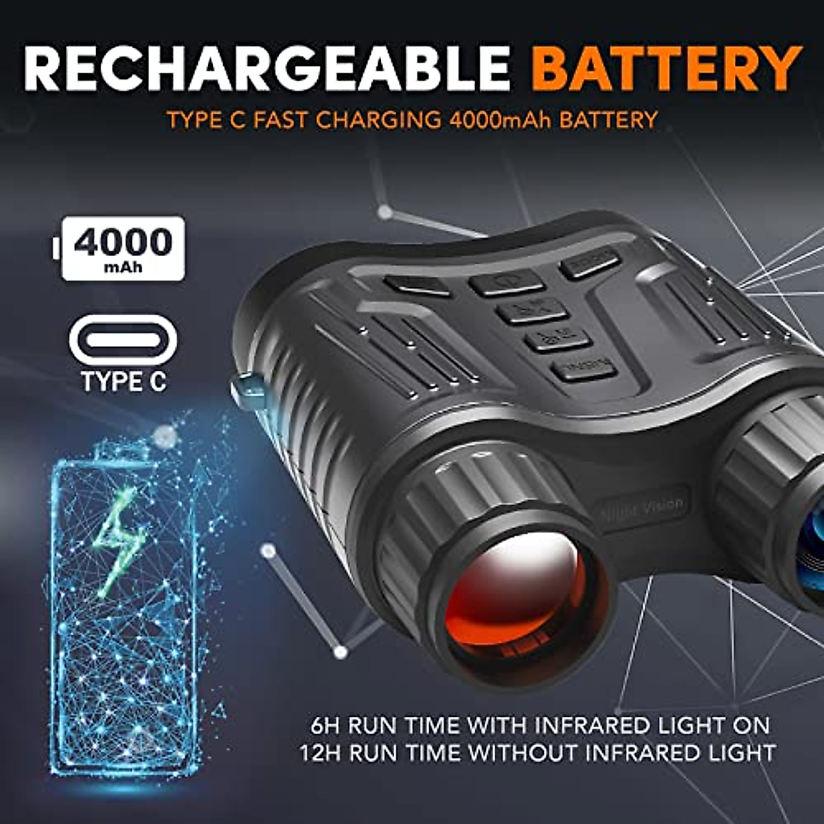 GTHUNDER Night Vision Binoculars - 4K Rechargeable Infrared Digital Night Vision Goggles with Distant Night Visible Range - 32GB TF Card for Media Storage—Perfect for Adventure and Surveillance