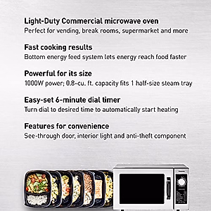 Panasonic NE-1025F Compact Light-Duty Countertop Commercial Microwave Oven with 6-Minute Electronic Dial Control Timer, Bottom Energy Feed, 1000W, 0.8 Cu. Ft. Capacity Silver