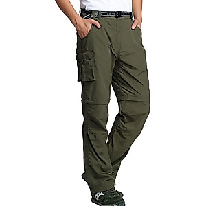 JOMLUN Men’s Hiking Pants Zip Off Cargo Pants Lightweight Quick Dry Convertible Outdoor Shorts Army Green