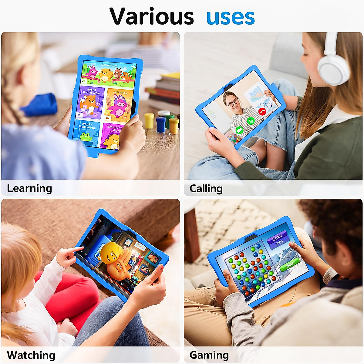 10.1 Inch Kids Tablet with Eye Protection,Android 12 Tablet for Kids,1280x800 HD IPS,3GB+32GB,6000mAh Dual Camera WiFi Bluetooth Tablet,Children Tablet with Shock-Proof Case YouTube Netflix(Blue)