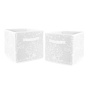 Sweet Jojo Designs White Floral Vintage Lace Foldable Fabric Storage Cube Bins Boxes Organizer Toys Kids Baby Childrens - Set of 2 - Luxurious Elegant Princess Boho Shabby Chic Luxury Flower Boutique