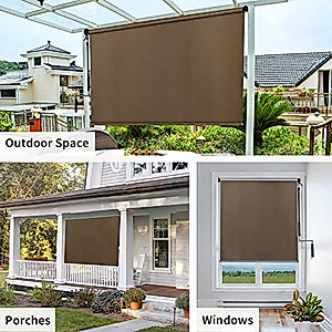 Amagenix Outdoor Roller Shades 8'(W) x 6'(H), Exterior Cordless Patio Shades Roll up Outdoor Blinds for Porch Gazebo, Mocha