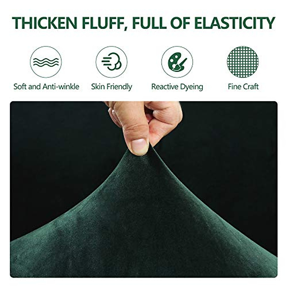 Foreate Stretch Velvet Sofa Slipcover Non-Slip Couch Covers for Loveseat/3 Cushion/4 Cushion Sofa/L Shaped Sofa, Sofa Protector from Kids and Pets with Elastic Bottom, Washable, Green