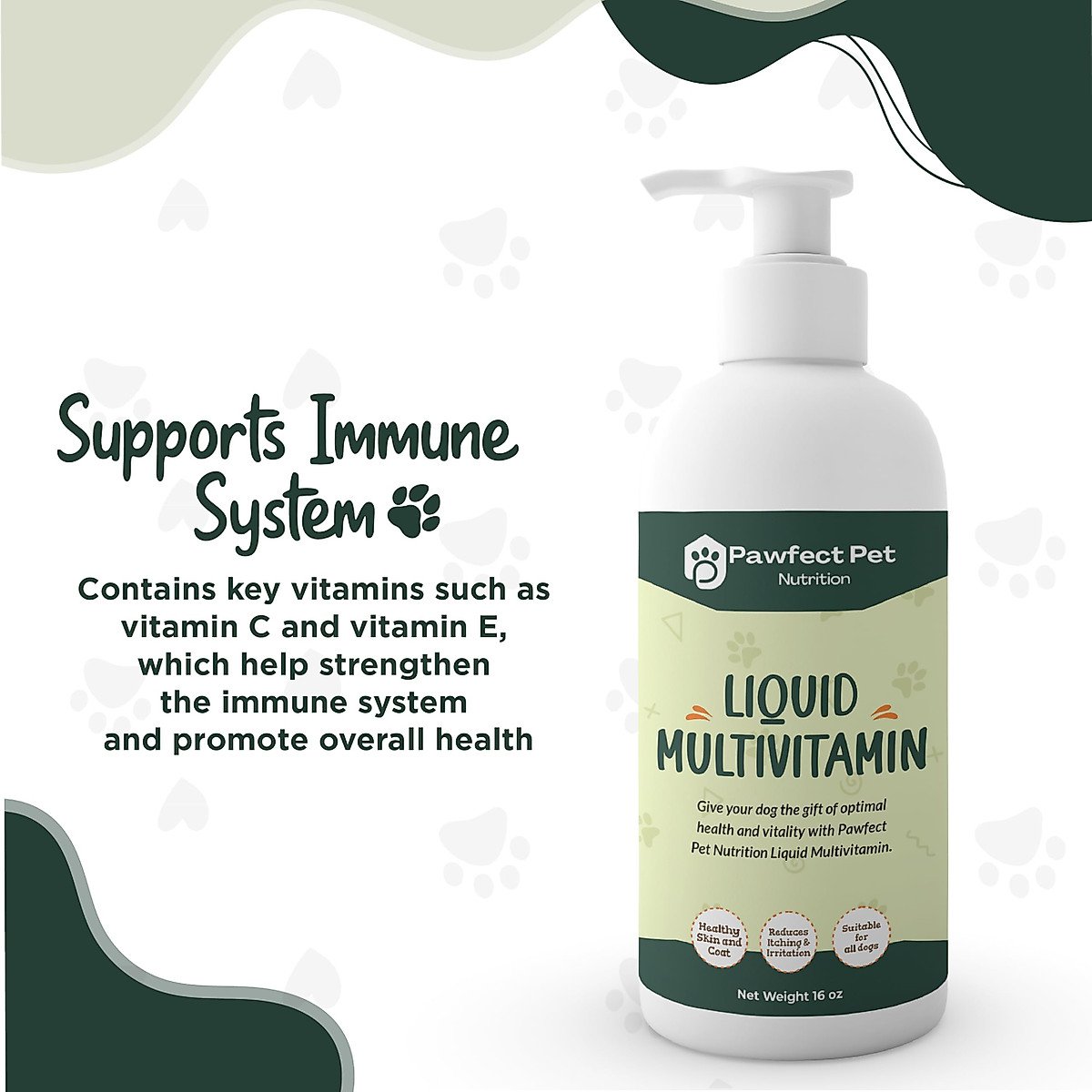 Pawfect Pet Nutrition Liquid Multivitamin Treats for Dogs - Glucosamine Chondroitin for Joint Support + Digestive Enzymes & Probiotics - Grain Free Vitamin for Skin & Coat + Immune Health (32 Oz.)