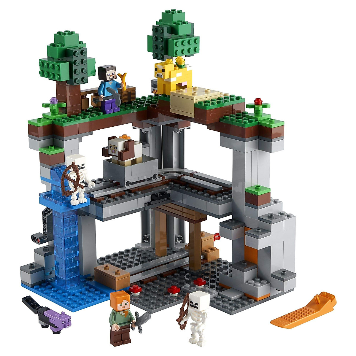 LEGO Minecraft The First Adventure 21169 Hands-On Minecraft Playset; Fun Toy Featuring Steve, Alex, a Skeleton, Dyed Cat, Moobloom and Horned Sheep, New 2021 (542 Pieces)