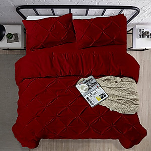 Crown Collection Luxuriate Hotel 1000-TC Hypoallergenic Ultra Soft Design 100% Egyptian Cotton Pinch Plated Duvet Cover with Zipper Colser & 2pcs Pillow Case Set (Super King 98x108, Burgundy)