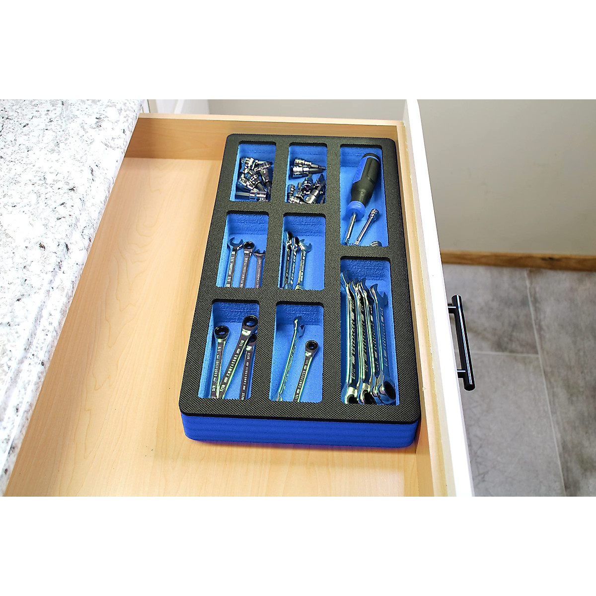 Polar Whale Tool Drawer Organizer Insert Blue and Black Durable Foam Strong Non-Slip Anti-Rattle Bin Holder Tray 20 x 10 Inches 8 Pockets Fits Craftsman Husky Kobalt Milwaukee and Many Others