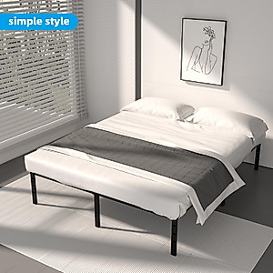 OmiNight Queen Bed Frames 18 Inch Tall Heavy Duty 3500lbs Queen Size Metal Platform No Box Spring Needed,Steel Slat Support Noise Free…