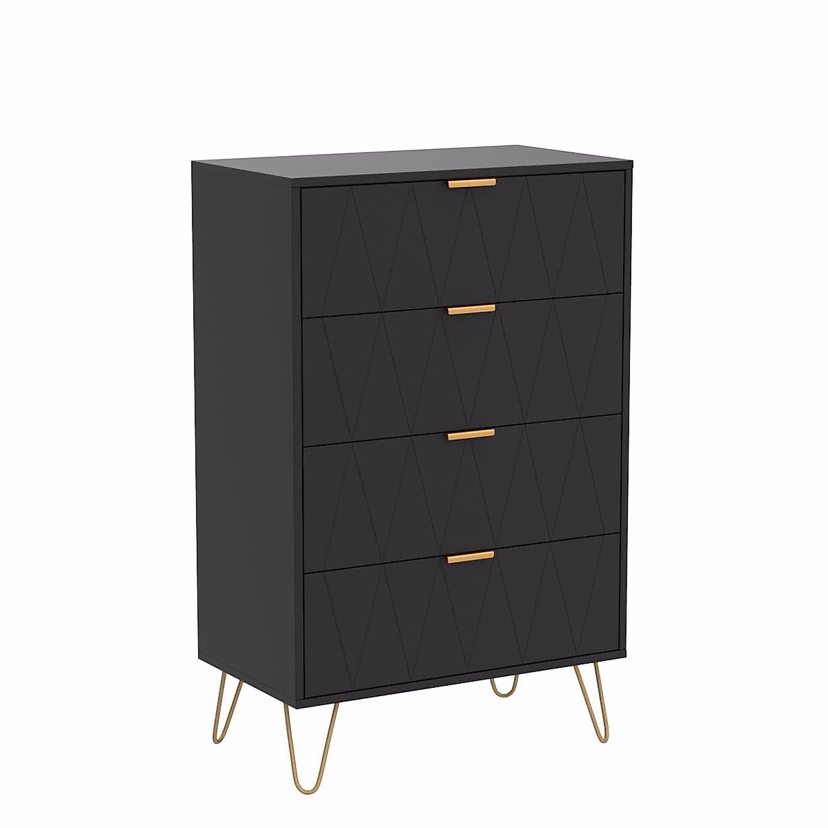UEV 4 Drawer Dresser,Chest of Drawers,Wooden Dresser with 4 Metal Legs,Tall Dresser with Anti-Tipping Device,Dresser Set for Bedroom,Living Room (Black)