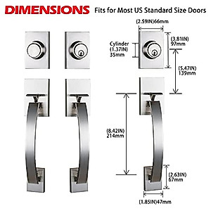 NEWBANG Silver Double Doors Handle Lock Set for Front & Entry Door - Satin Nickel Finish,MDHST2017SN-SET-BR