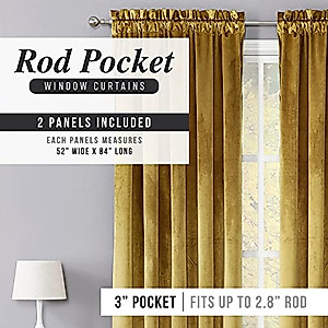 Regal Home Collections Egyptian Velvet Curtains 2-Panel Set - Gold Velvet Curtains Rod Pocket - Velvet Drapes - Black Out Curtains 2 Panels (54in W x 84in L - 2 Panels, Gold)