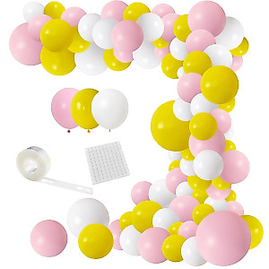 Pink Yellow White Balloon Garland Arch kit, 109PCS Yellow Pink White Balloons for Girl 1st Birthday You Are My Sunshine Sunflower Honeybee Theme Baby & Bridal Shower Wedding Decorations…