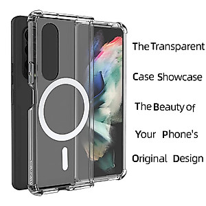 ioiFour for Samsung Galaxy Z Fold 3 Magnetic Clear Case, Compatible with Wireless Charger and Magsafe Card Wallet, Simplistic Transparent Shockproof and Drop-Proof Case