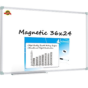 Lockways Magnetic Dry Erase Board, 36 x 24 Inch Magnetic Whiteboard White Board, 1 Dry Erase Markers, 2 Magnets for School, Home, Office