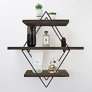 Befayoo Floating Shelves for Wall, Rustic Wood Geometric Style Decor Shelf for Bathroom Bedroom Living Room Kitchen Office (Diamond, Coffee)