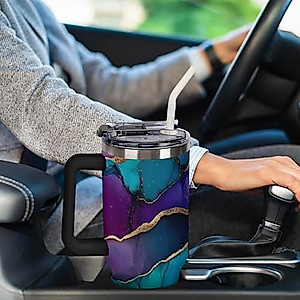 Abstract Vibrant Rainbow Ombre Insulated Tumblers with Handle Stainless Steel Coffee Mug Funny Travel Cup with Lid Straw 40oz