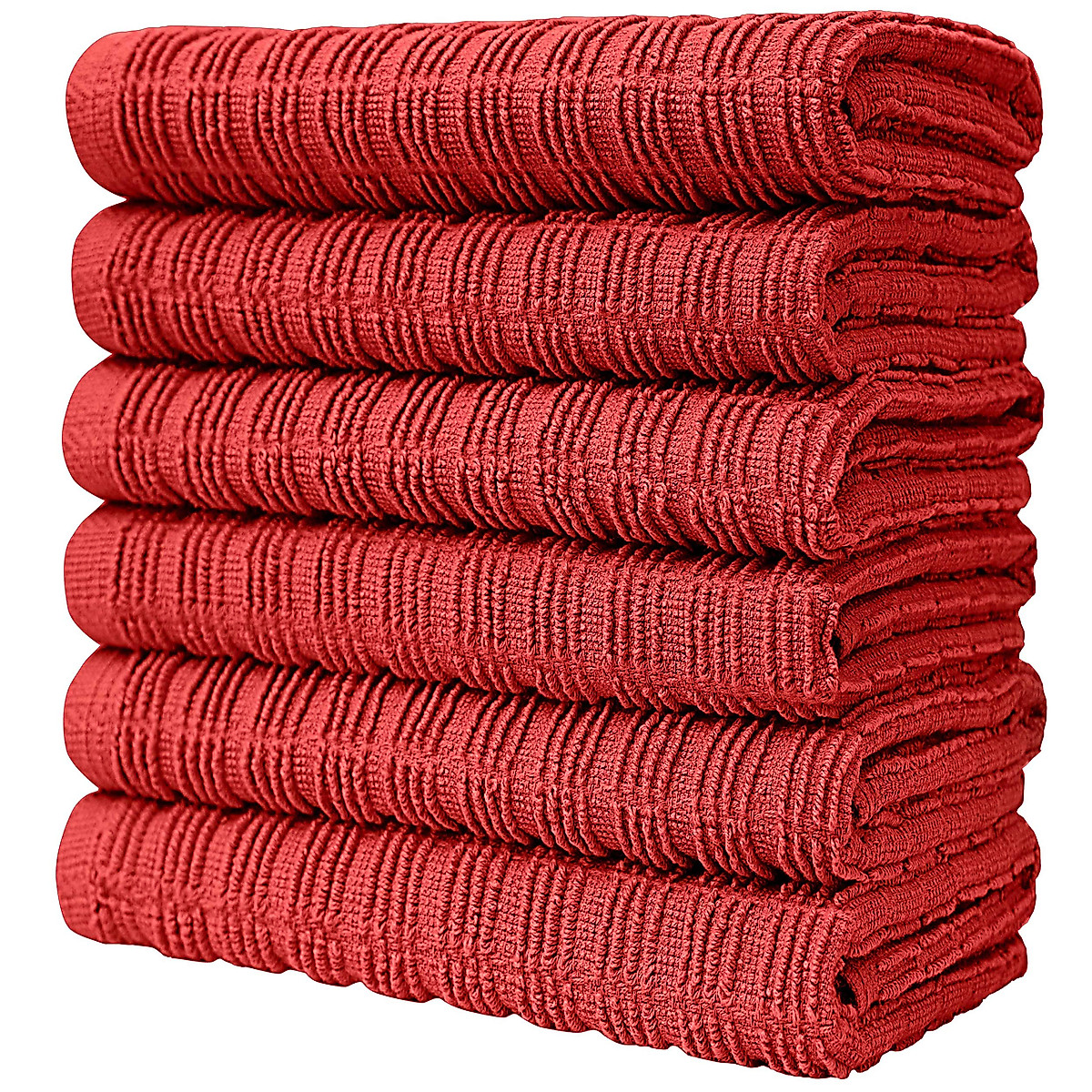 Bumble Premium Kitchen Towels (16”x 28”) Red Ribbed Check Design | Soft, Highly Absorbent with Hanging Loop | Natural Ring Spun Cotton | Large Kitchen Hand Towels | Tea Towels Set | 380 GSM - 6 Pack